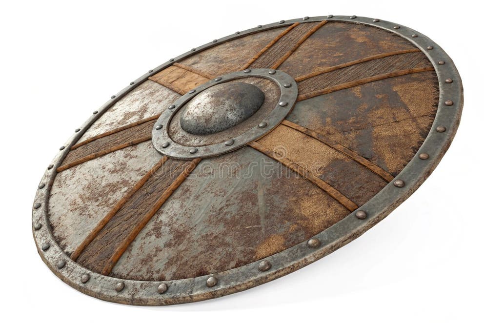 Rusty Shield with Metal Frame Isolated on White Stock Illustration ...
