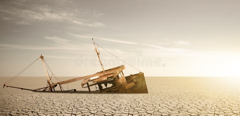 The Old Ship in the Dried Up Sea Stock Image - Image of broken ...
