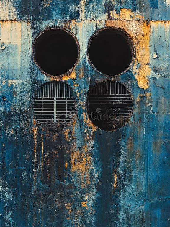 Rusty Ship Hull with Circular Openings and Peeling Paint. Stock Photo ...
