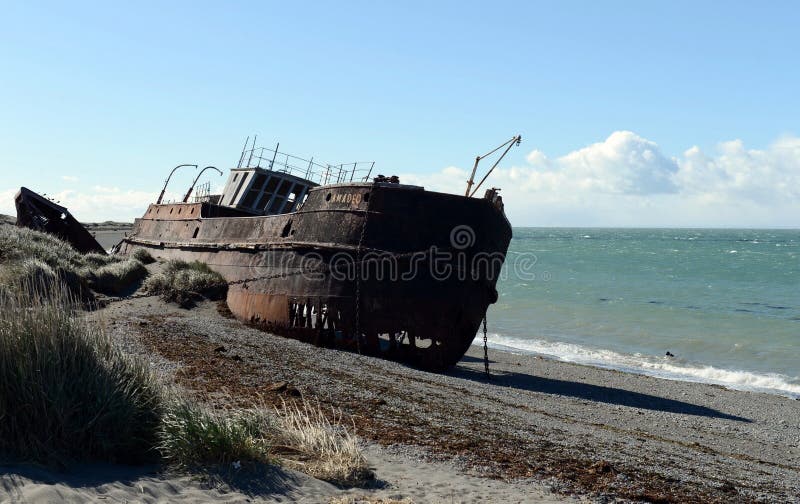 Rusty Ship on the Shore of the Strait of Magellan in the Village of San ...
