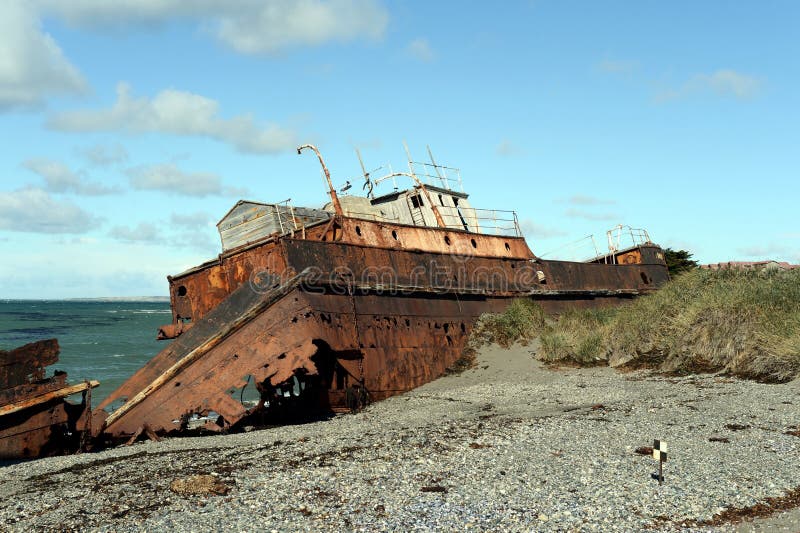 Rusty Ship on the Shore of the Strait of Magellan in the Village of San ...