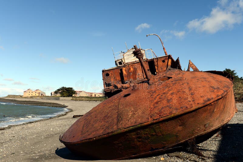 Rusty Ship on the Shore of the Strait of Magellan in the Village of San ...