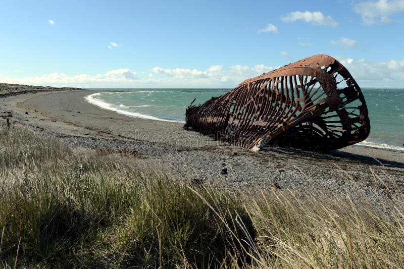 Rusty Ship on the Shore of the Strait of Magellan in the Village of San ...