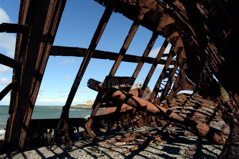 Rusty Ship on the Shore of the Strait of Magellan in the Village of San ...
