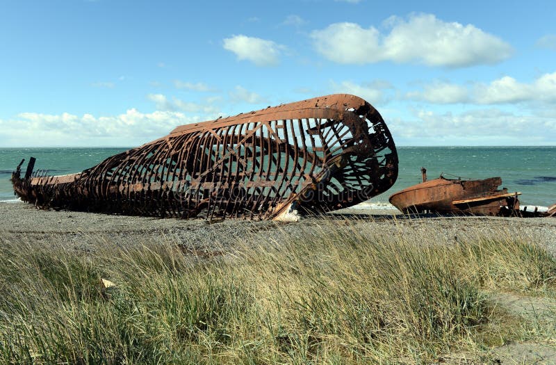 Rusty Ship on the Shore of the Strait of Magellan in the Village of San ...