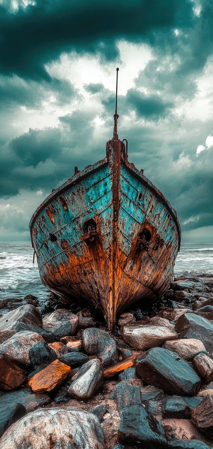 Rusty Ship Stranded on the Shore with Intricate Textures of Decay Under ...