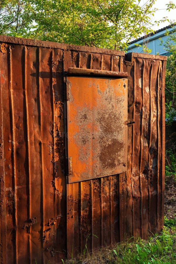 Rusty Shipping Container with Closed Window. Abandoned Place with Large ...