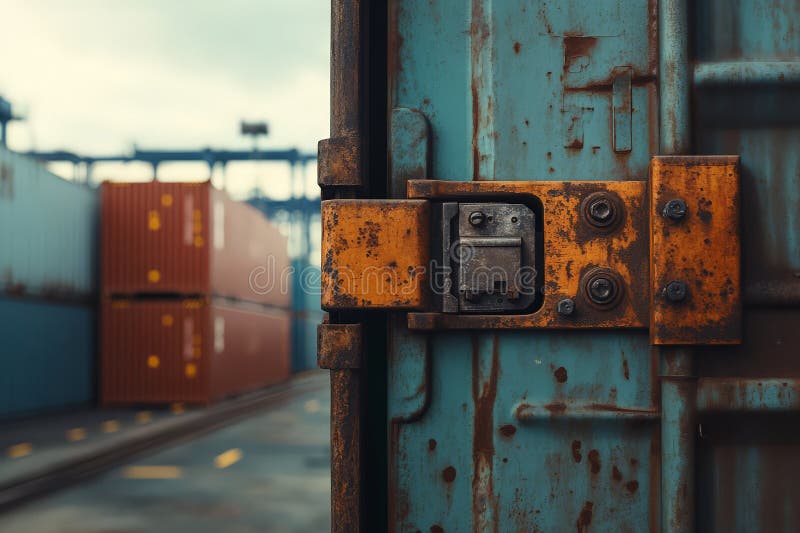 Rusty Shipping Container Lock Mechanism Stock Illustration ...