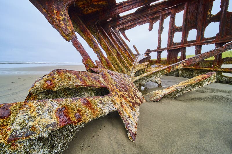 Corroded Shipwreck Sandy Beach Close Up Hammond Oregon Stock Photos ...