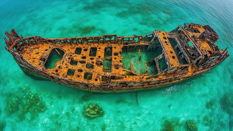 Rusty Shipwreck in Turquoise Water Stock Image - Image of reef ...