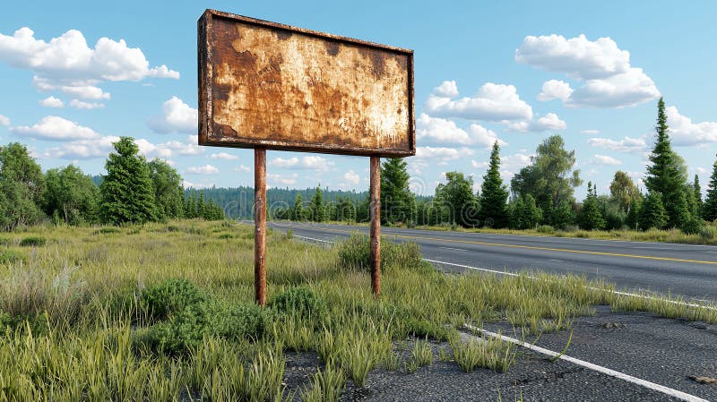 Rusty Sign by Empty Roadside Under Partly Cloudy Sky - Generative AI ...
