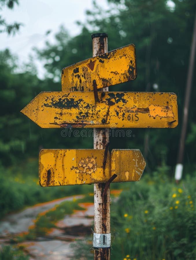 Rusty Sign with Three Arrows Pointing in Different Directions Stock ...