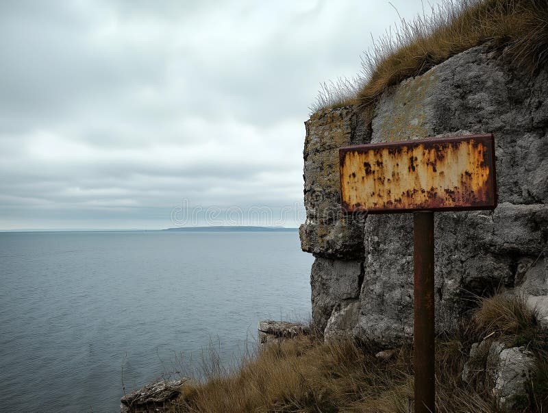 Rusty Signpost on Cliff Edge, Ocean View, Dramatic Landscape Stock ...