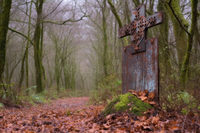 Rusty Signpost on a Path in the Woods Stock Photo - Image of rusty ...