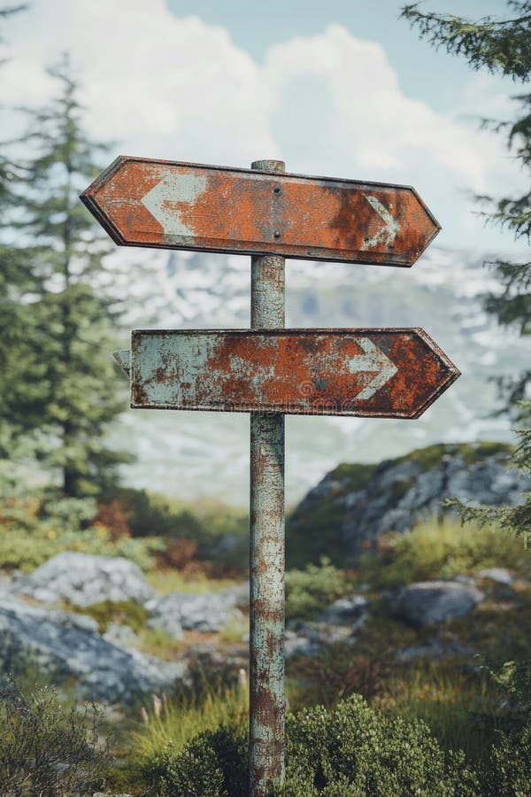 Rusty Signpost with Two Arrows Pointing in Opposite Directions Stock ...