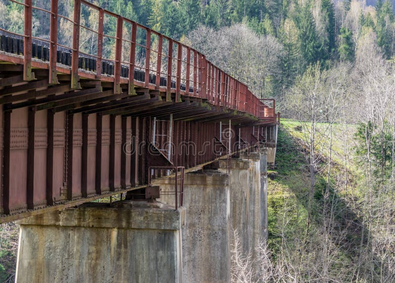 Rusty Railway Bridge Over the River Stock Photo - Image of column ...