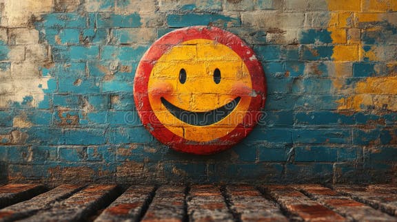 A Rusty Smiley Face Sign on a Weathered Brick Wall Stock Illustration ...