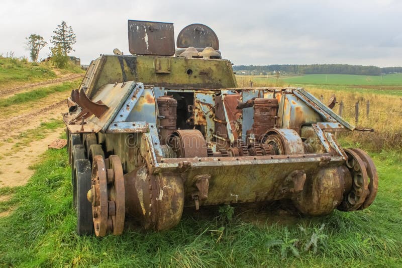A Rusty Soviet Tank without Tracks with a Broken Body, through Which ...