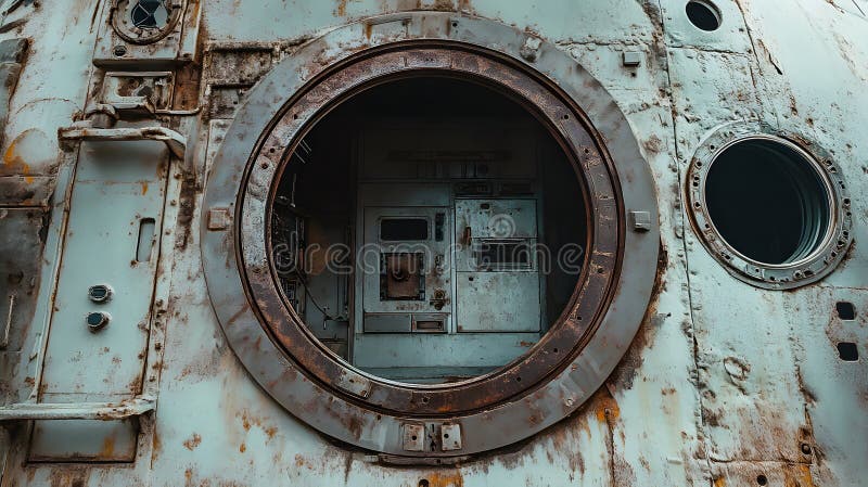 Rusty Spacecraft Hatch a Glimpse Inside Stock Illustration ...