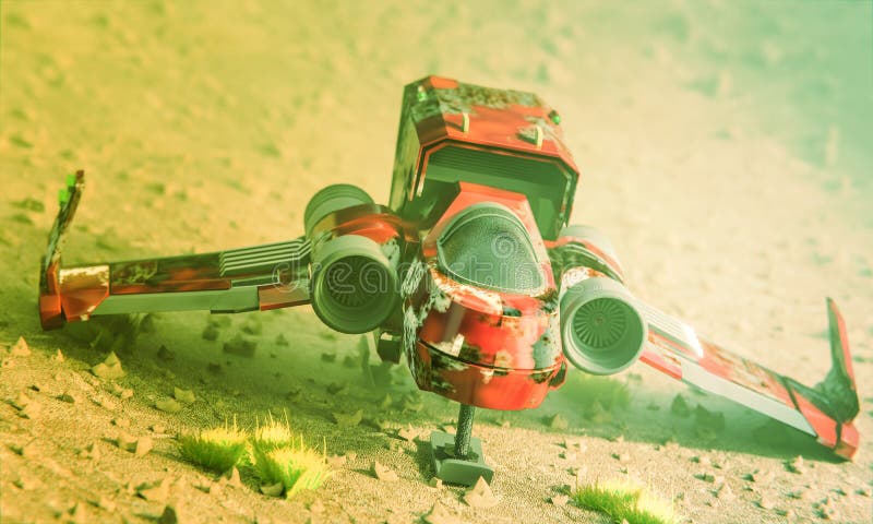 Rusty Spaceship on Mars Terrain Stock Illustration - Illustration of ...