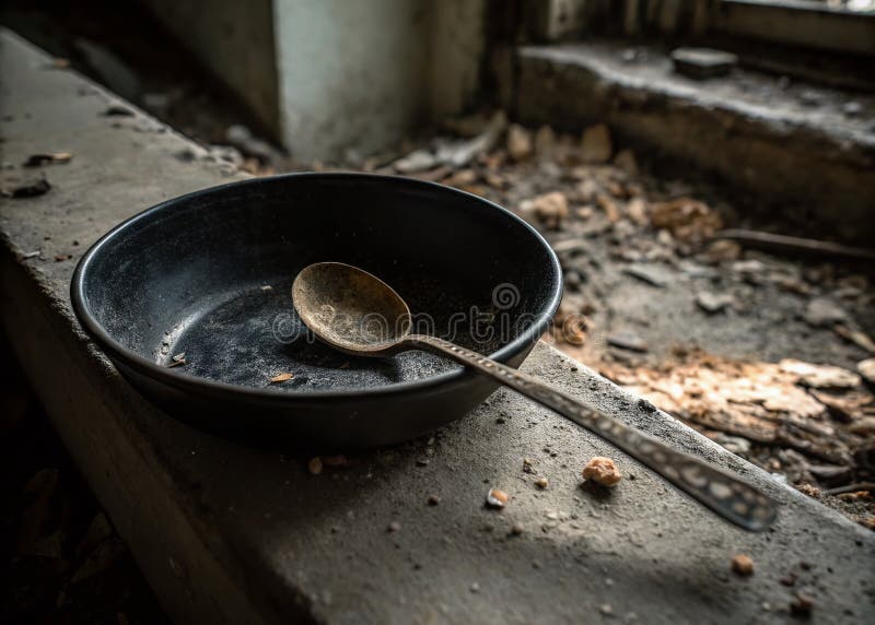 Rusty Spoon and Empty Bowl in an Abandoned Urban Structure a Glimpse ...