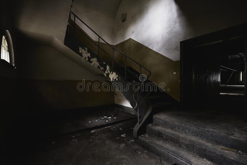 Rusty Staircase Inside a Dark Old Abandoned Building Stock Photo ...