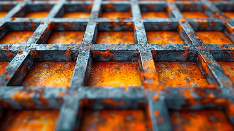 Rusty Stamped Sheet in Shape of Lattice. Grid Features Both Square and ...