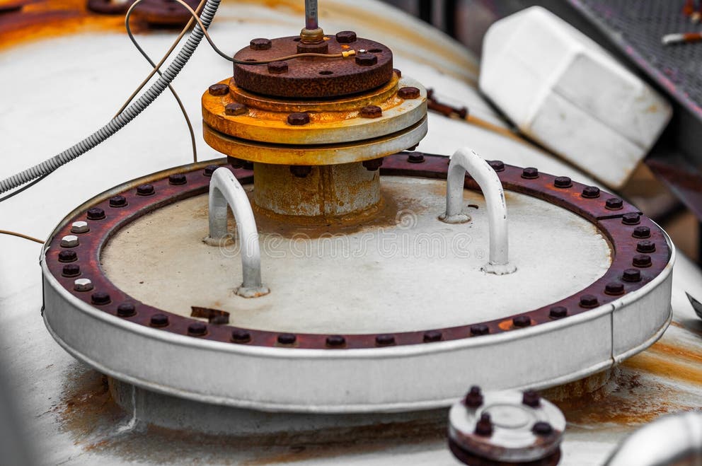 Rusty Steal Hatch of a Storage Tank Stock Photo - Image of armour ...