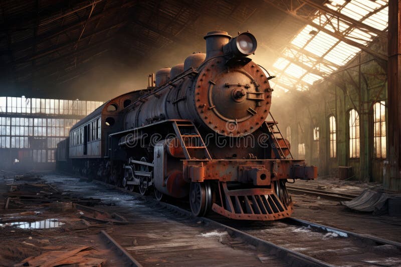 Rusty Steam Locomotive at an Old Depot Stock Illustration ...