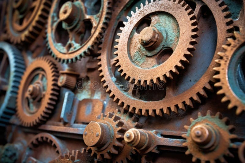 Rusty Steampunk Gears on an Old Factory Machinery Stock Illustration ...