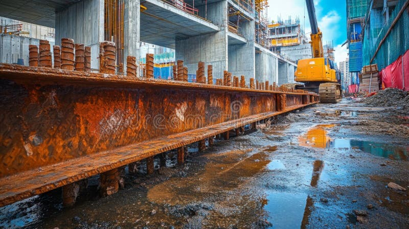 Rusty Steel Beam at a Construction Site Stock Illustration ...