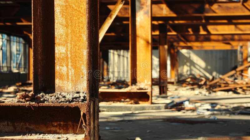 Rusty Steel Beams of a Destroyed Building Stock Illustration ...