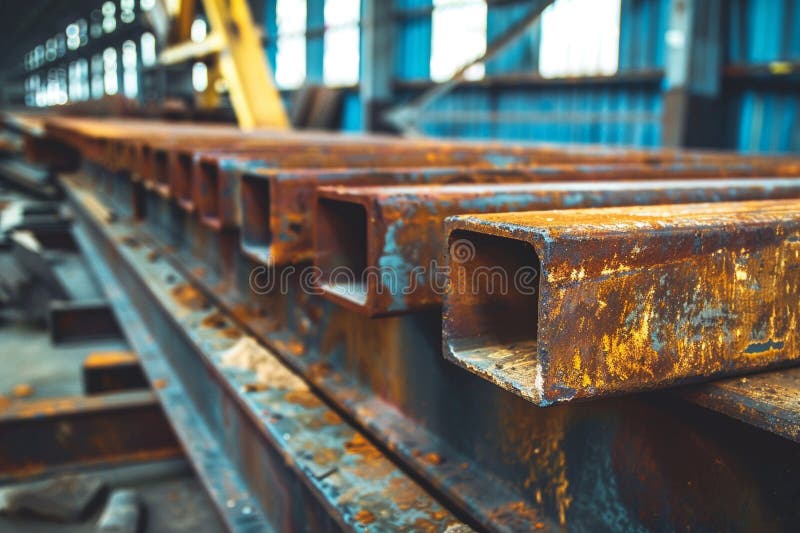 Rusty Steel Beams in a Warehouse Stock Illustration - Illustration of ...