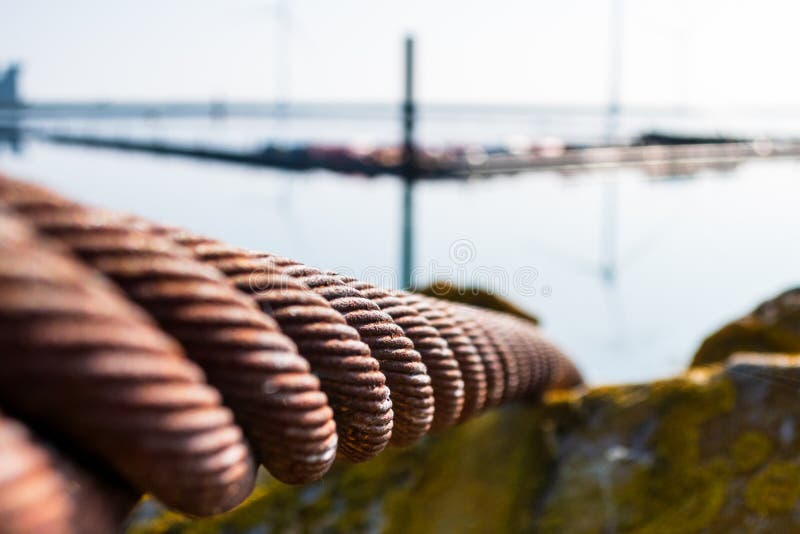Rusty Steel Cable Close-up on Harbor Stock Photo - Image of harbor ...