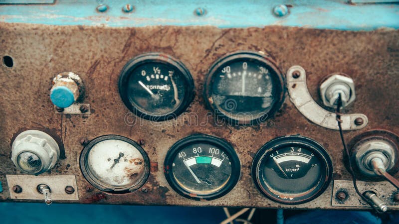 The Rusty Steel Dashboard of a Very Old Tractor Stock Photo - Image of ...