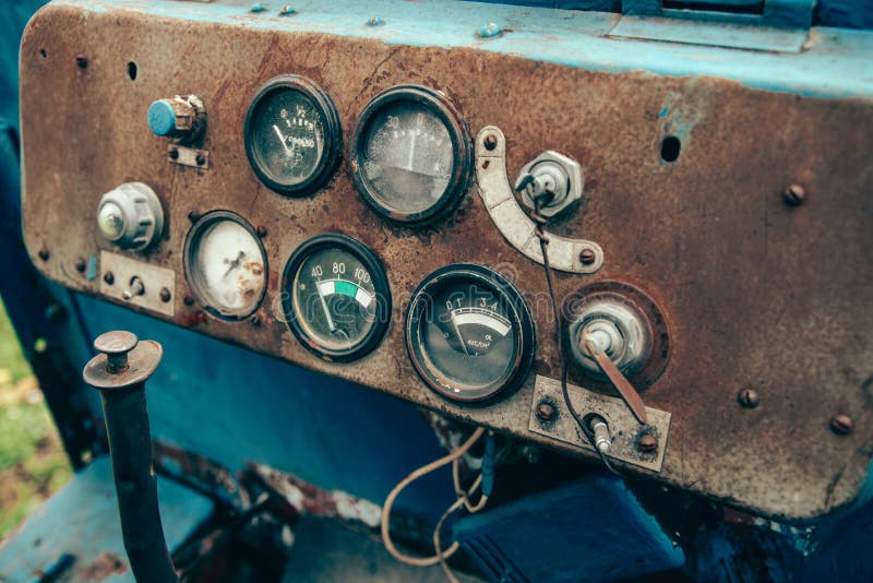 The Rusty Steel Dashboard of a Very Old Tractor Stock Image - Image of ...