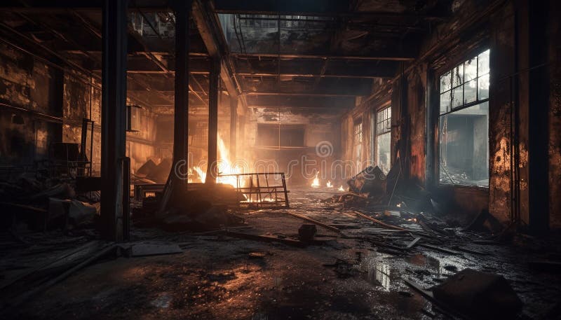 Rusty Steel Mill, Abandoned and Destroyed by Fire Generated by AI Stock ...