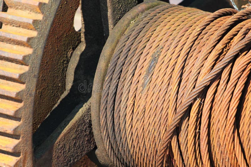 Rusty Steel Rope on an Old Winch Stock Image - Image of power, industry ...