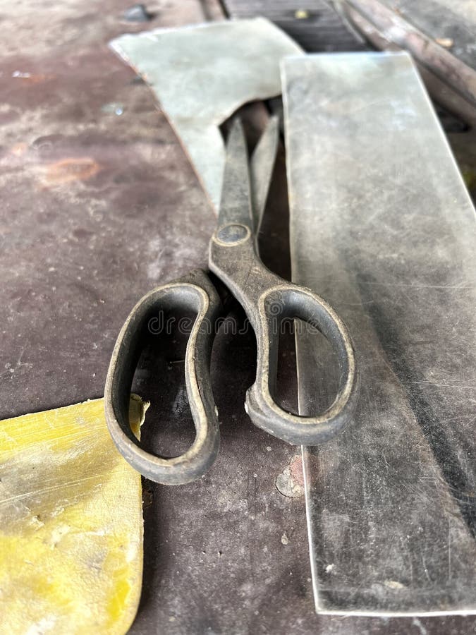 Rusty and Steel Scissors on the Wooden Floor Stock Image - Image of ...