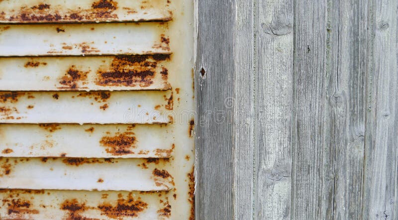 Rusty Steel Shutter and Wooden Wall Stock Image - Image of panel, steel ...