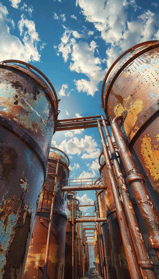 Rusty Storage Tanks and Extensive Pipelines in an Industrial Landscape ...