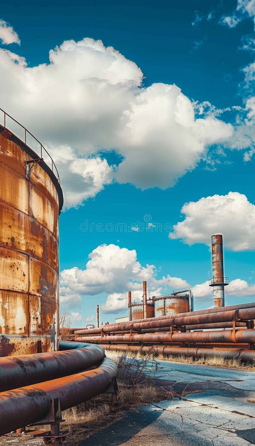 Rusty Storage Tanks and Extensive Pipelines in an Industrial Setting ...