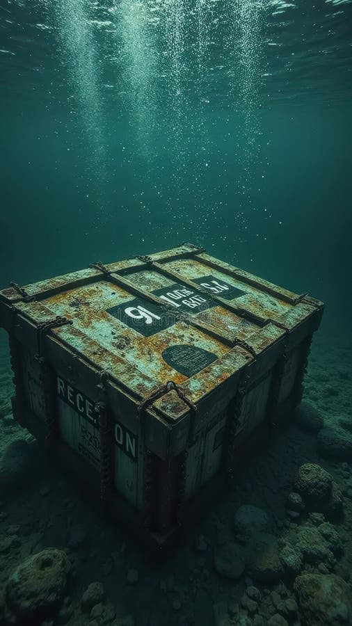 Rusty Submerged Crate on Ocean Floor with Rising Bubbles Stock Photo ...