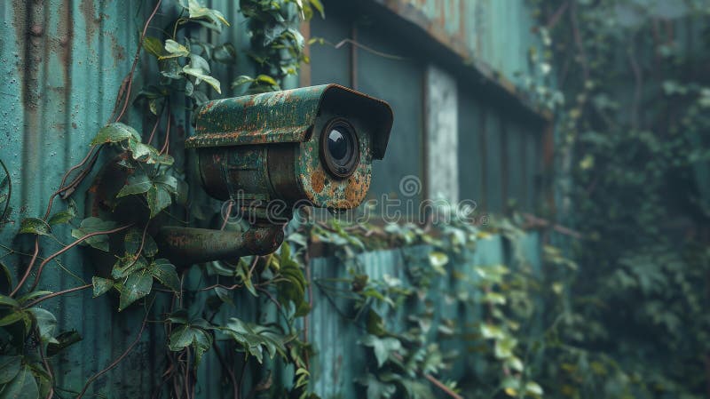 Rusty Surveillance Camera Covered with Vines - Generative AI Stock ...