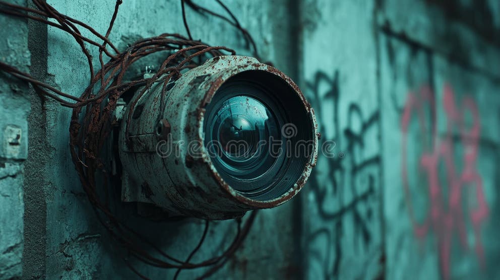Rusty Surveillance Camera on a Graffiti-covered Wall. Stock Photo ...