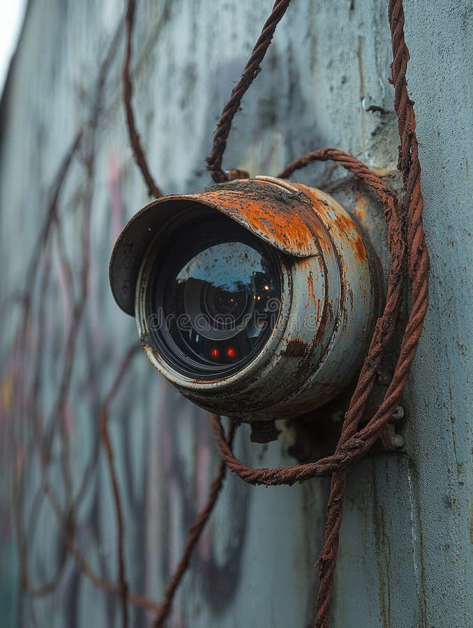 Rusty Surveillance Camera Mounted on a Wall. Stock Image - Image of ...