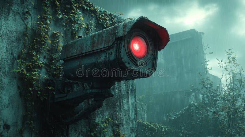 Rusty Surveillance Camera in Overgrown Post-apocalyptic Setting ...
