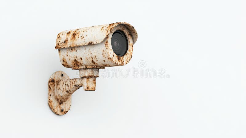 Rusty Surveillance Camera on a White Wall - Modern Security System ...