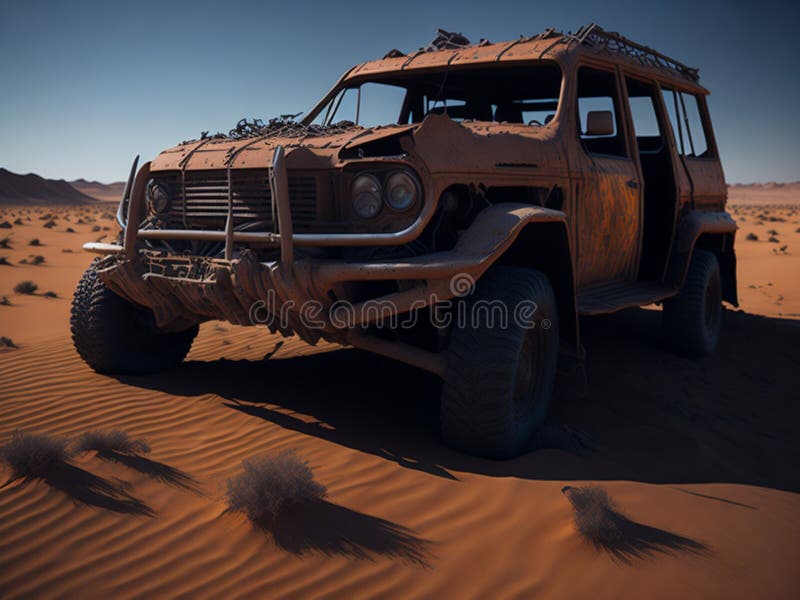 A rusty SUV in the desert. stock illustration. Illustration of ...