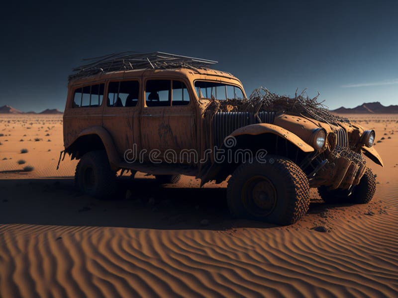 A rusty SUV in the desert. stock illustration. Illustration of ...